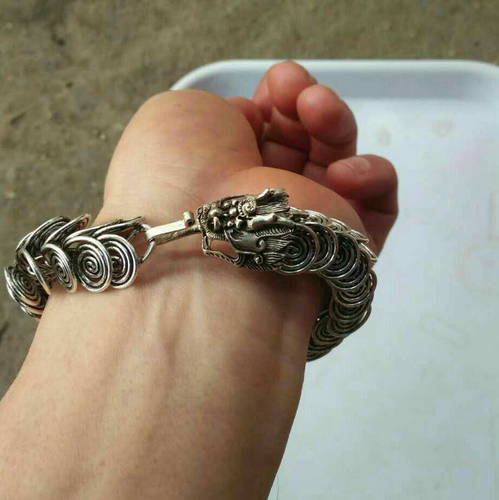 Old national style Tibet Silver Carve dragon head chain Bracelet China ...
