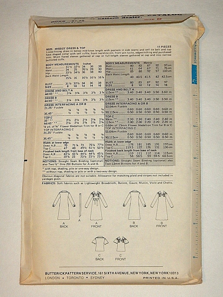 Butterick 6025 MISSES' DRESS & TOP Boho ©1979 size 8 UC FF | eBay