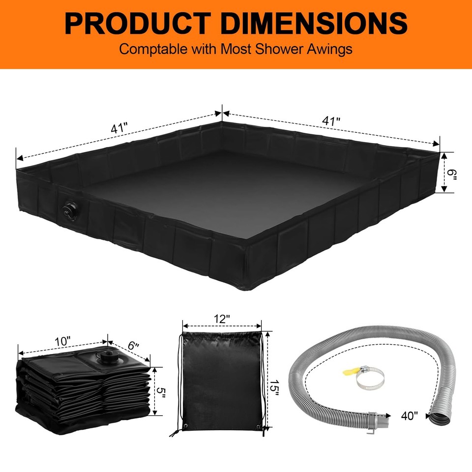 Portable Shower Base, Foldable Camping Shower Pan with Drain and Clamp ...