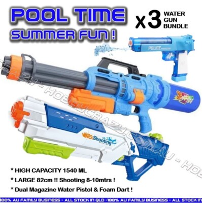 POOL WATER GUNS X3 POOL TOY FAMILY SET BUNDLE SUMMER OUTDOOR WATER ...