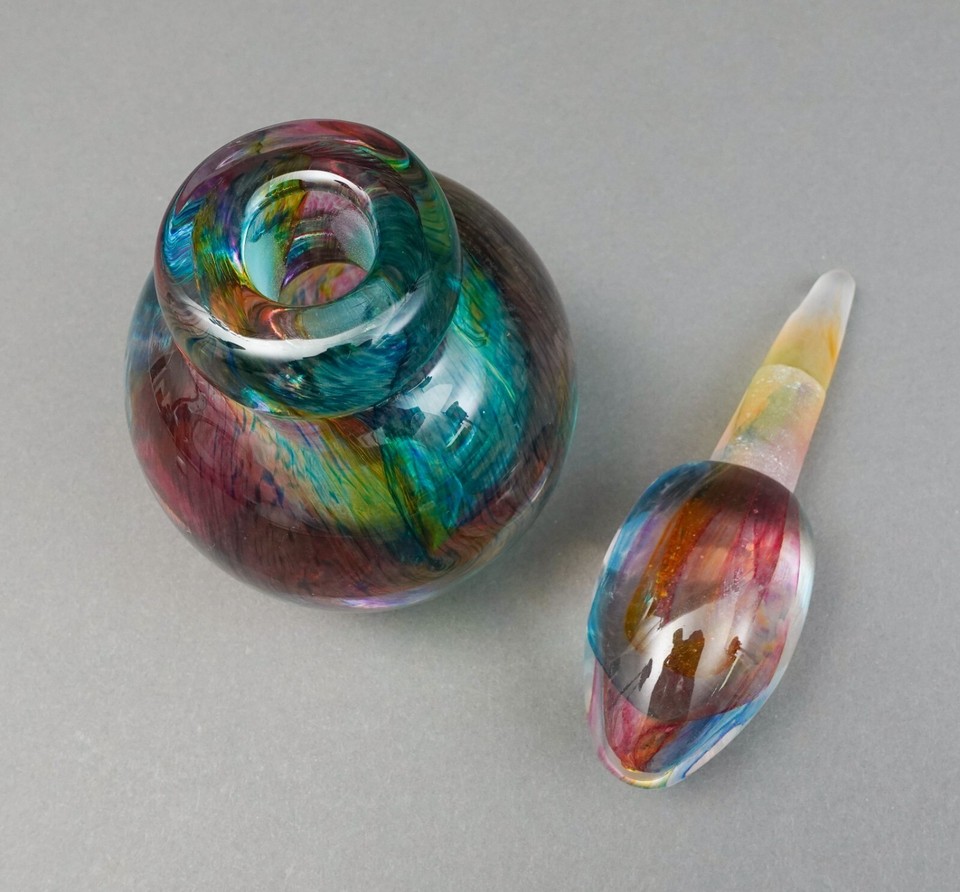 Andrew Shea Signed Hand Blown Art Glass Swirl Perfume Bottle With ...