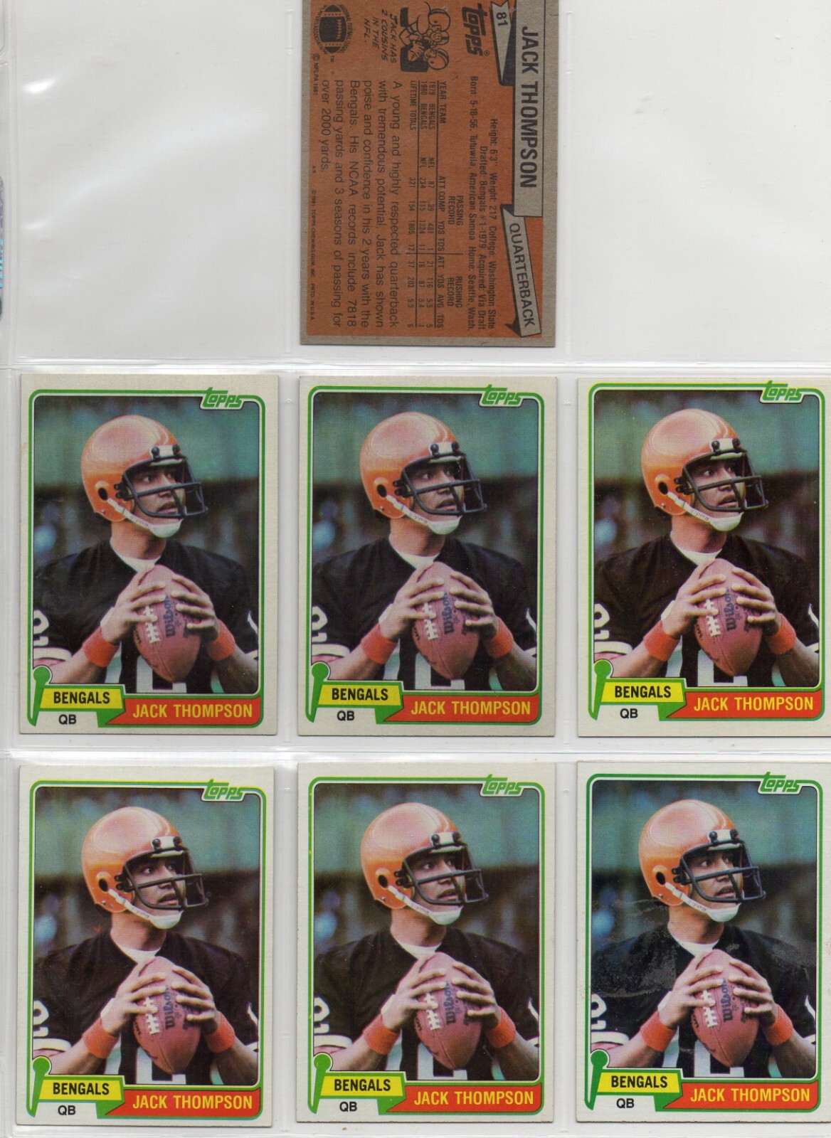 1981 TOPPS 81 JACK THOMPSON BENGALS | eBay