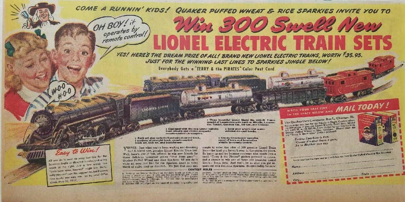 RARE 1947 TERRY & PIRATES QUAKER OATS CONTEST PRIZE POSTCARD LIONEL ...