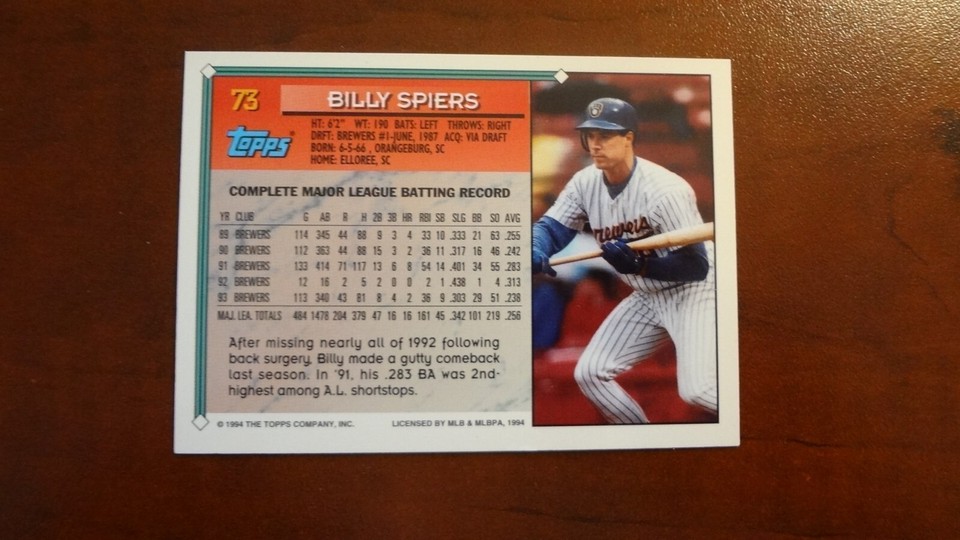 1994 TOPPS # 73 BILLY SPIERS BASEBALL CARD | eBay