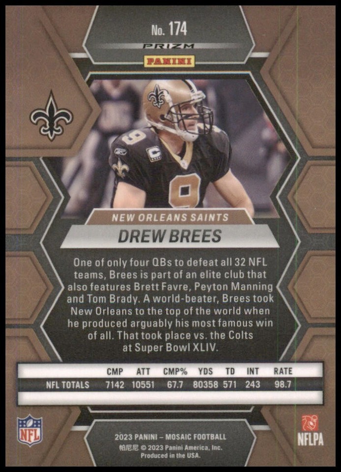 2023 Mosaic Drew Brees Yellow Reactive Prizm New Orleans Saints #174 | eBay