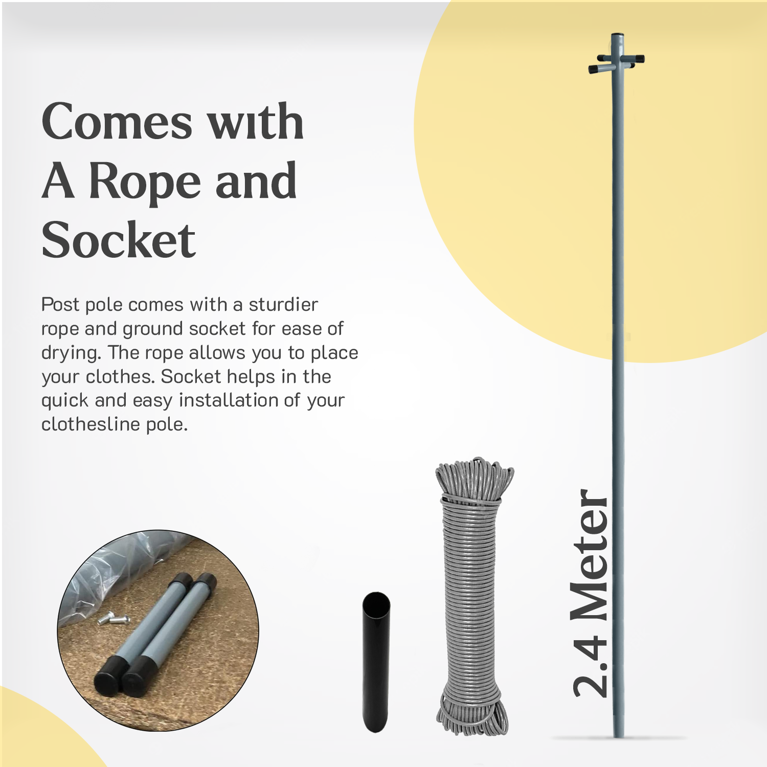 Galvanized 2.4m Post Pole Washing Line Clothesline Heavy Duty Support W/Socket | eBay