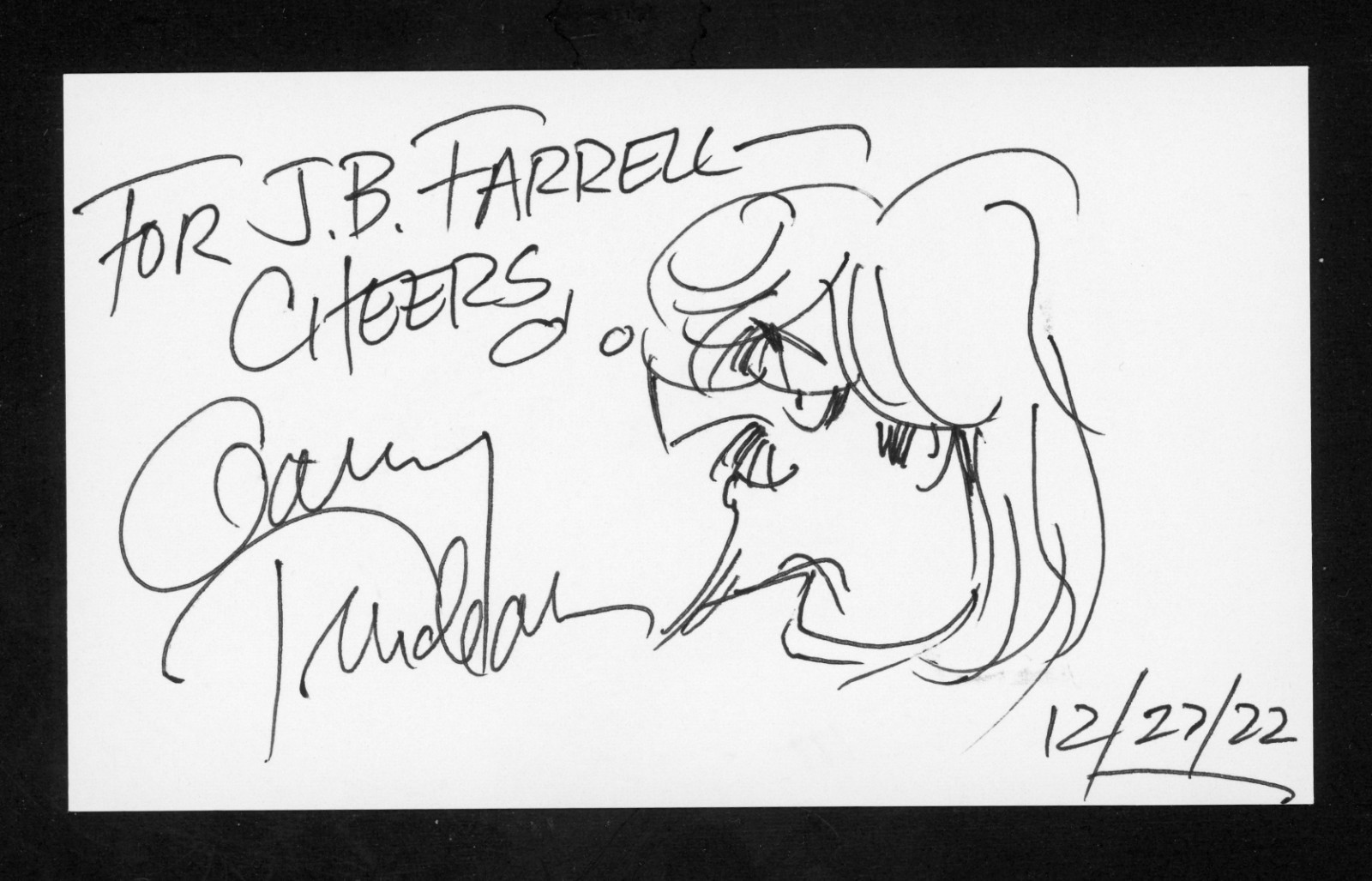 Garry Trudeau Syndicated cartoonist of Doonesbury signed 3x5 SKETCH ...