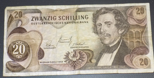 AUSTRIA 20 TWENTY ZWANZIG SCHILLING 1967 Austrian Note Currency Money ...