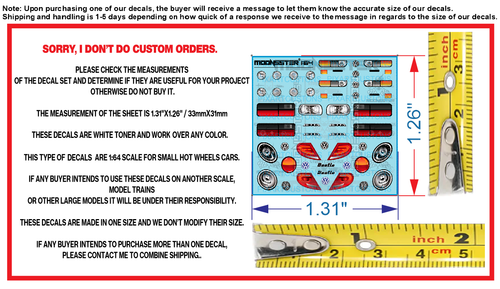 VW Beetle Jetta Headlights Tail lights White Toner Water Slide Decal ...