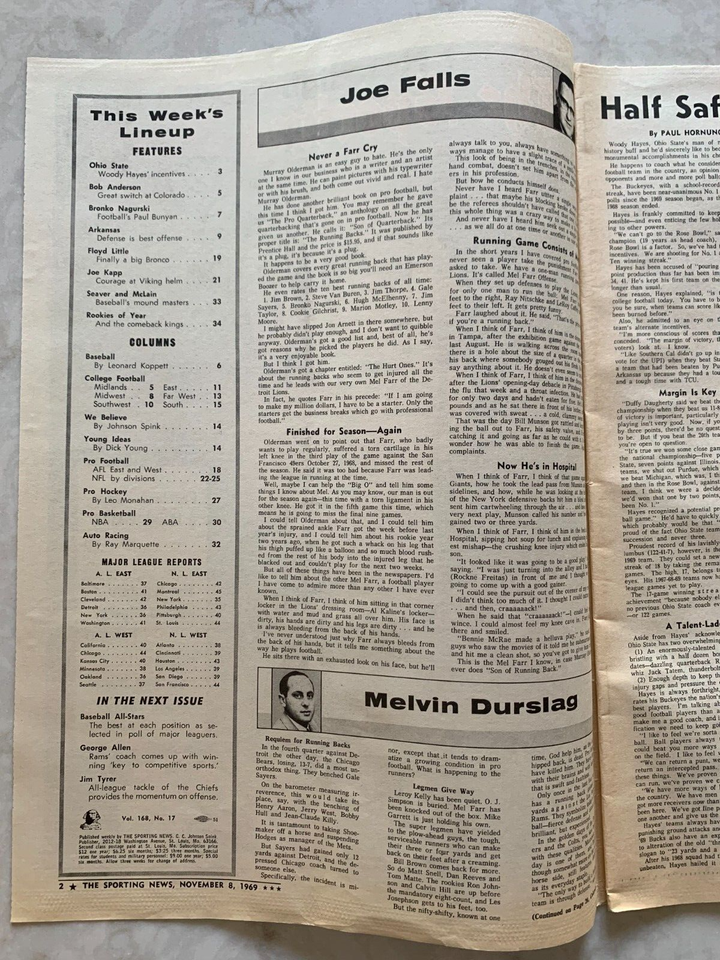 The Sporting News newspaper, November 8, 1969, cover: Rex Kern | eBay