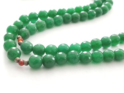 Vtg Green Faceted Jadeite Nephrite Jade Necklace with Small Red Amber ...