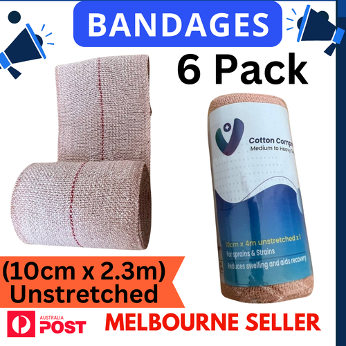 6pack Heavy Elastic Crepe Compression Bandages Strains Sprains (10cm x ...