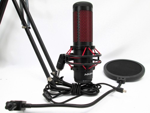 HyperX QuadCast RED LED USB Cardioid Microphone + Boom Arm Stand & Pop ...