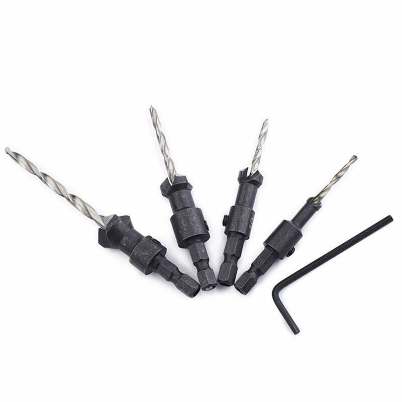 4PCS Screw Countersink Bit Set Pilot Holre Drill Woodworking Hex Shank ...