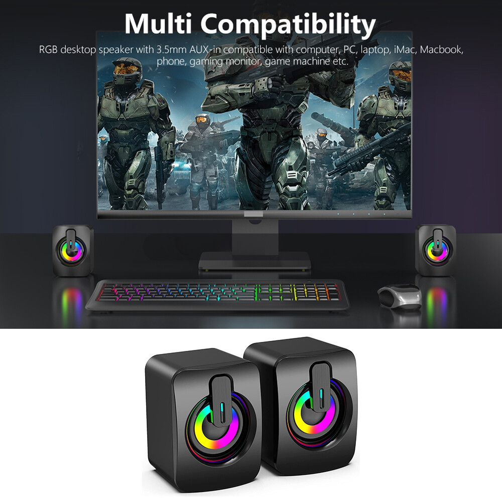 PC Surround Sound RGB Computer Speakers Gaming Deep Bass USB Wired PC ...
