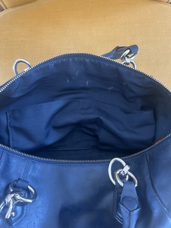 Coach Navy Blue Leather Handbag with Silver Hardware | eBay