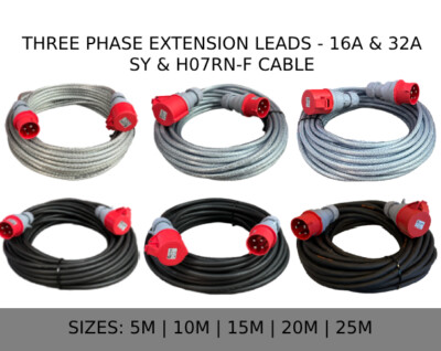 ALL 3 PHASE EXTENSION LEAD 16A-32A 400V EXTENSION LEAD 4 PIN 5 PIN HOOK ...