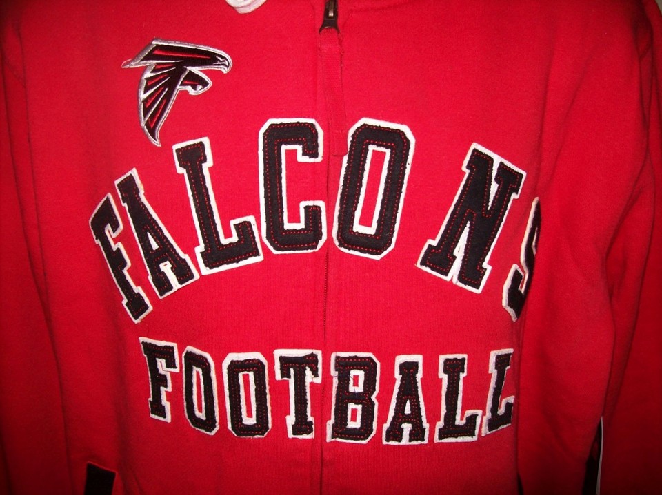 Atlanta "FALCONS FOOTBALL" Hooded Jacket Full Zip Hoody Sewn Logos M L ...
