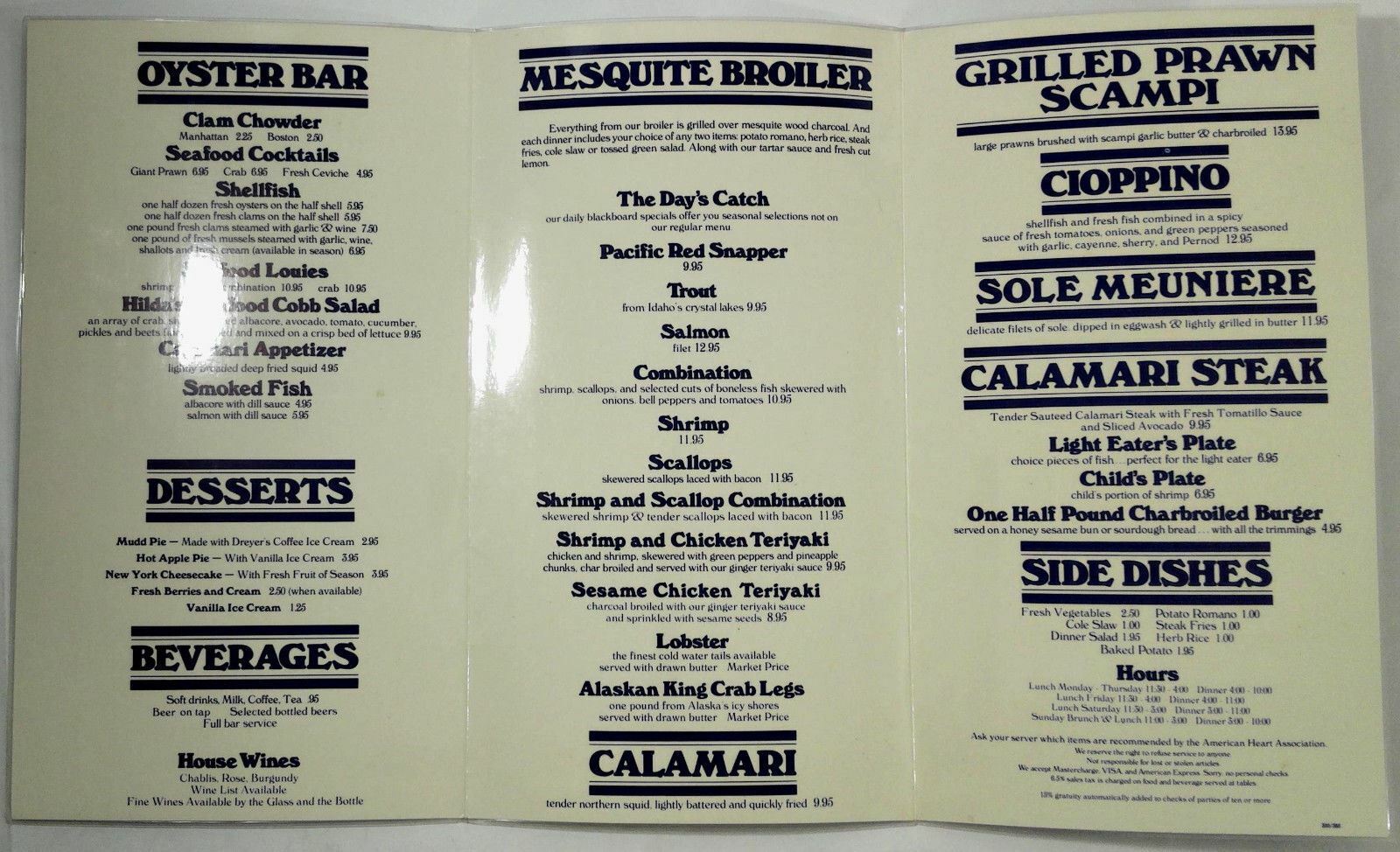 1985 Vintage LAMINATED Dinner Menu THE FISH COMPANY Santa Monica CA | eBay