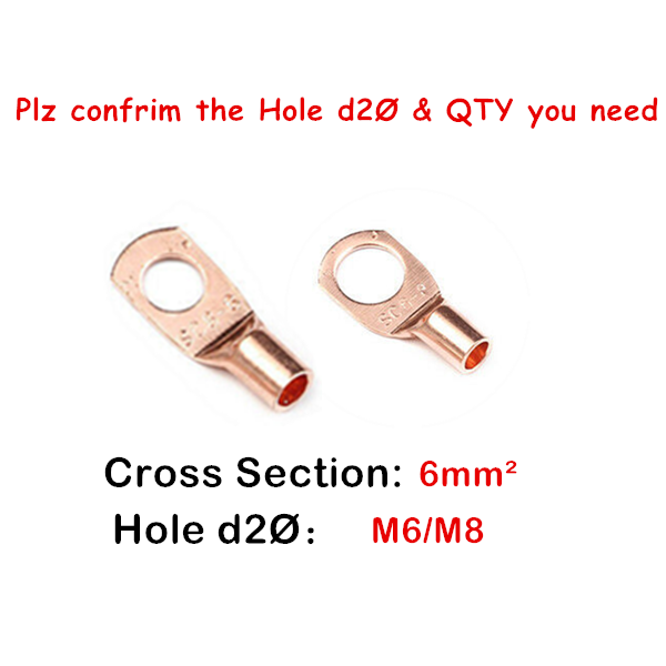 10/50X Battery Cable Lugs Copper Ring Terminals Crimp Electrical Wire ...
