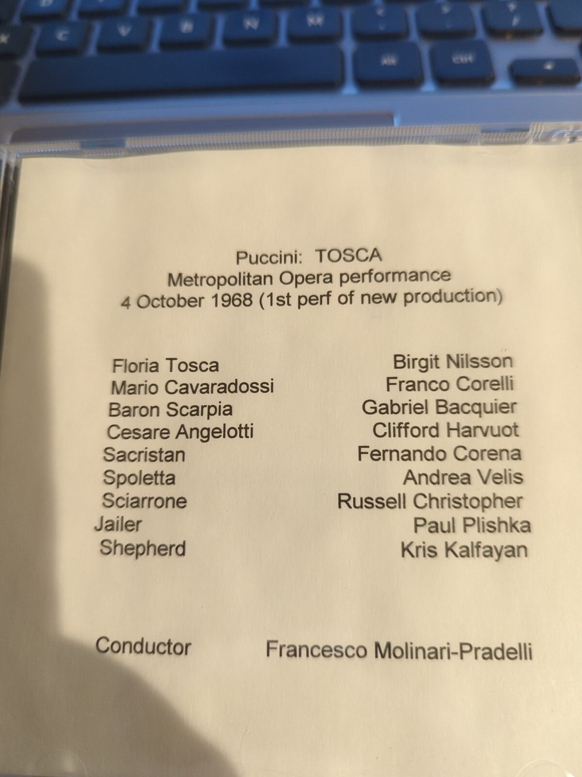 Live Opera Recording CD -549 1968 Tosca Nilsson Corelli Bacquier ...