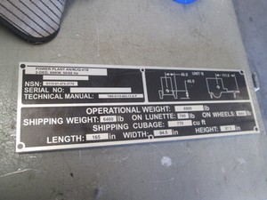 New Alum Data Tag "Power Unit, AN/MJQ-41B, 2-DED 60kw 50/60" Military ...