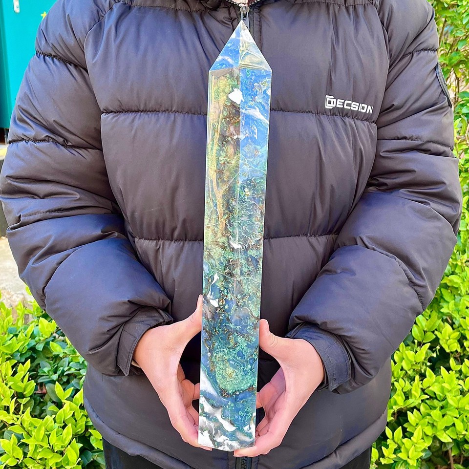 8.5LB Natural water grass agate wide column Obelisk quartz crystal ...