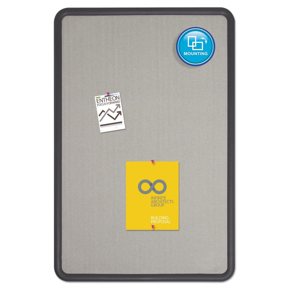 Quartet® Contour Fabric Bulletin Board, 36 x 24, Gray Surface, Black ...