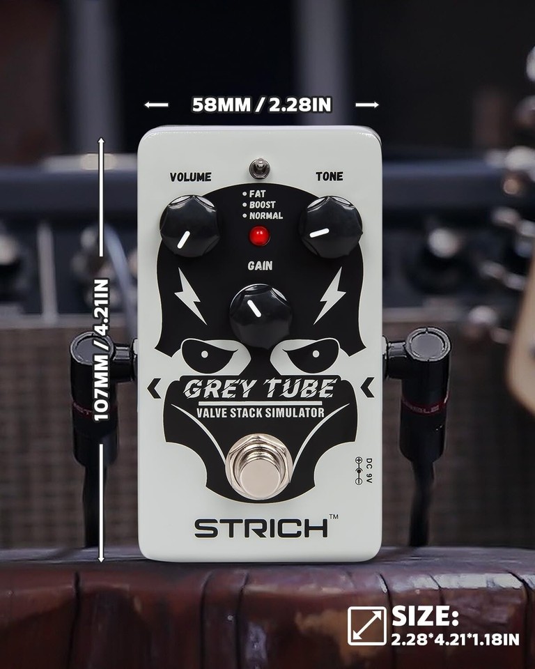STRICH GREY TUBE Analog Overdrive Pedal compact three distortion modes ...