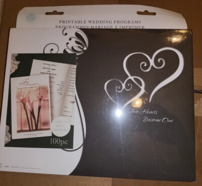 Beautiful New 100 Pack Printable Two Hearts Become One Wedding Program ...