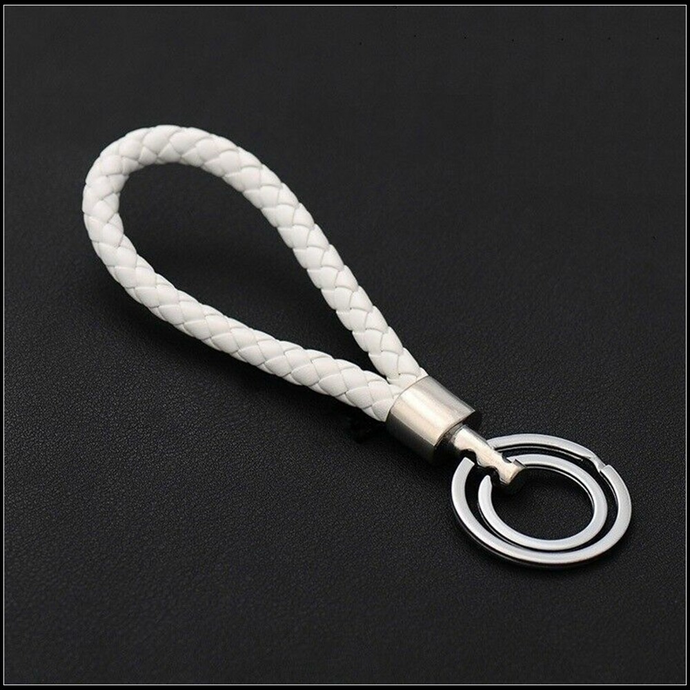 Two Circle Leather Rope Keyring Gift White Strap Weave Key ring Key ...