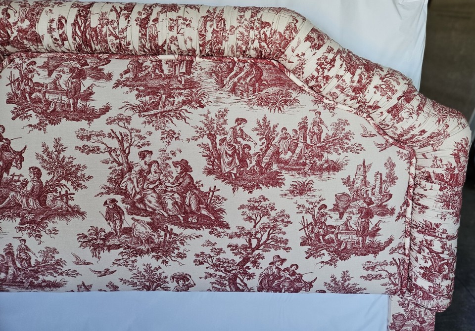 Upholstery Queen Headboard Red And Beige Toile Rustic European | eBay