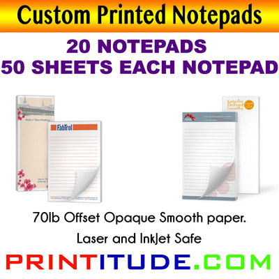 CUSTOM PRINT NOTEPADS 8.5X5.5 (20 PADS-50 SHEETS) 70LB Opaque Print ...