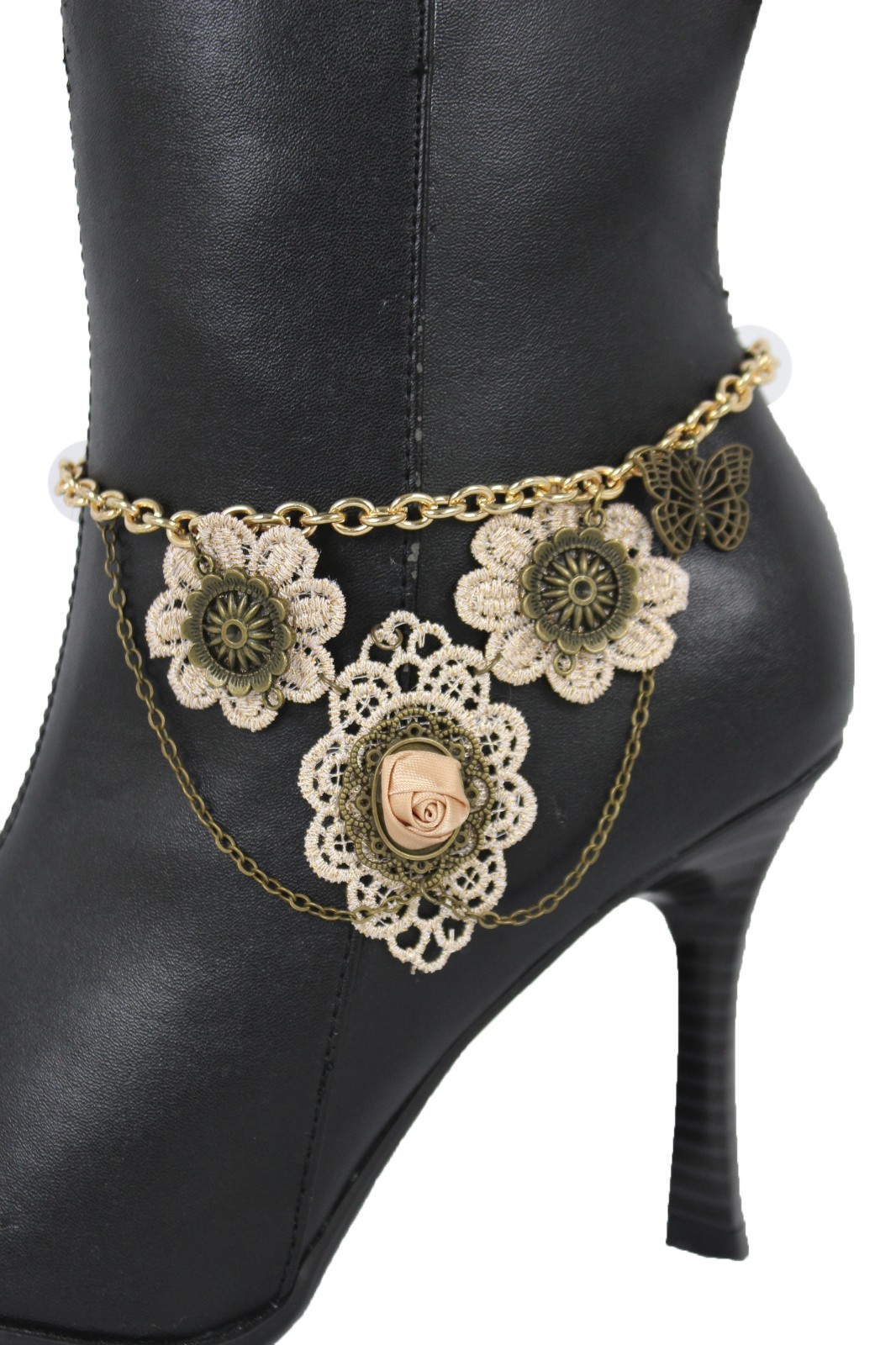 Cute Women Gold Chain Boot Bracelet Shoe Charm Anklet Lace Punk Flower ...