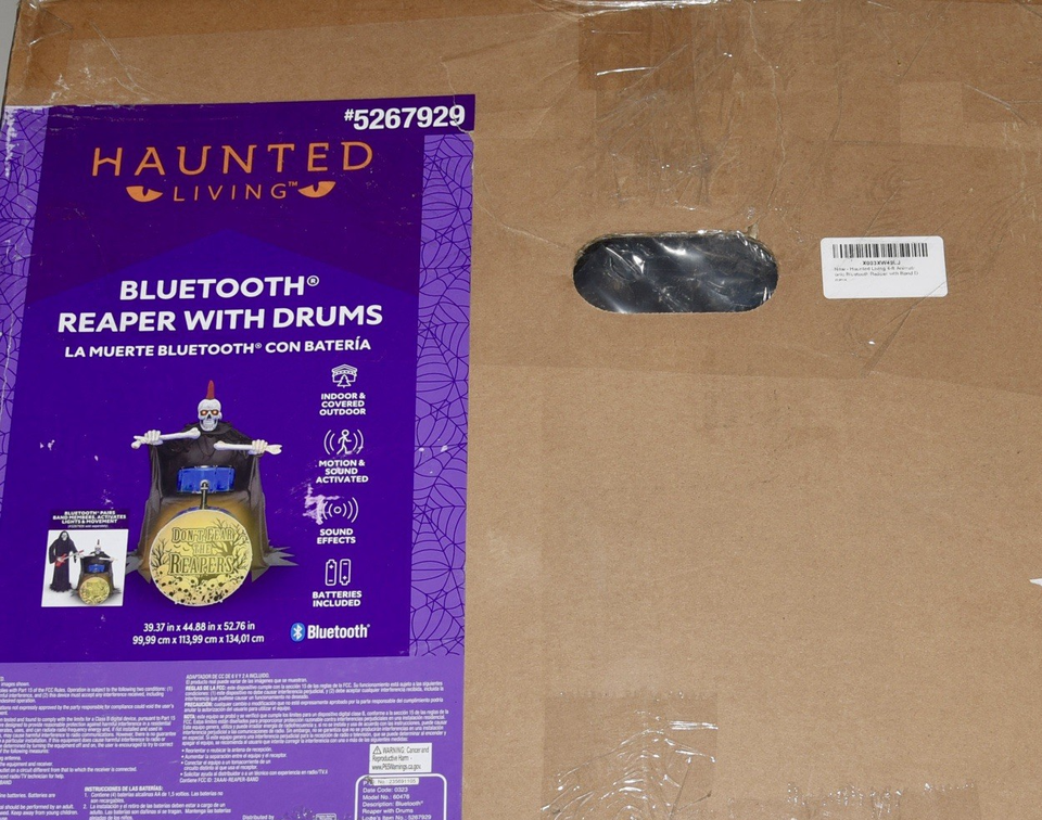 Haunted Living 4-ft Bluetooth Reaper Band LED Drummer Animatronic ...
