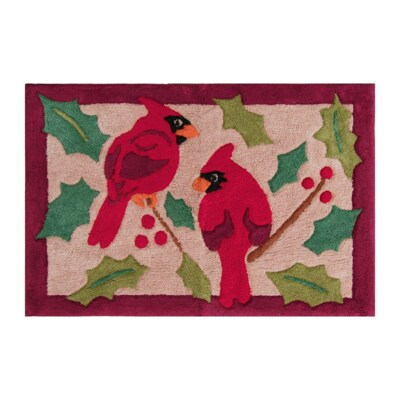Red Green Beige Tan Cardinal Winter Holiday Christmas Bath Rug Birds 30 ...