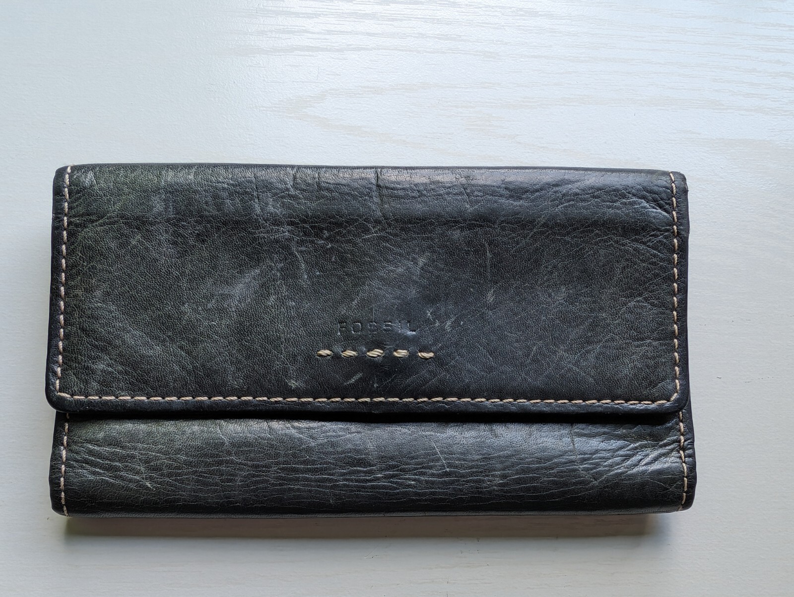 Fossil Womens Black Leather Wallet Checkbook Organization Credit Card ...