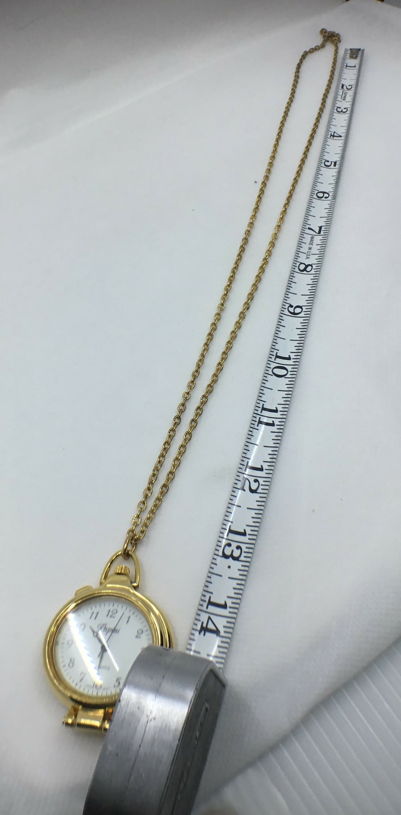 Vintage Papini Pocket Watch Pendant Gold Tone Chain N… - Gem