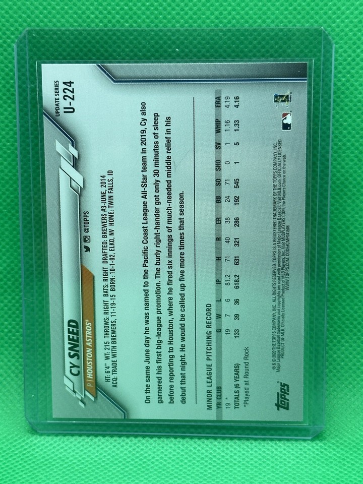 2020 Topps Update U-224 Cy Sneed Astros Rookie Baseball Card | eBay