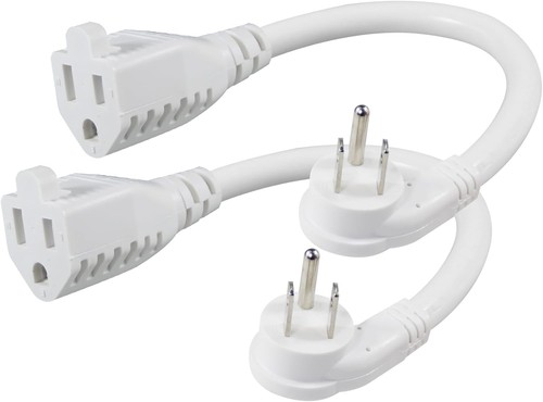 [2 Pack] Flat Wall Plug Short Power Extension Cord - 6inch Mini 2 PACK ...