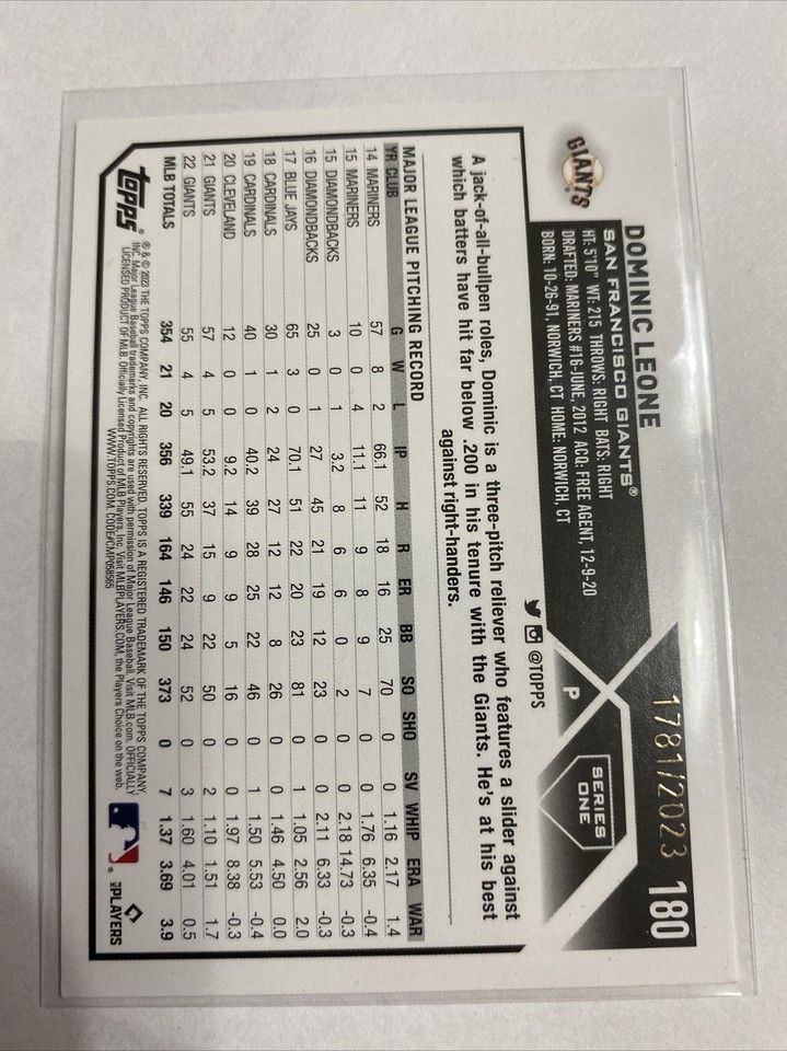 2023 Topps Gold #180 Dominic Leone 1781/2023 | eBay