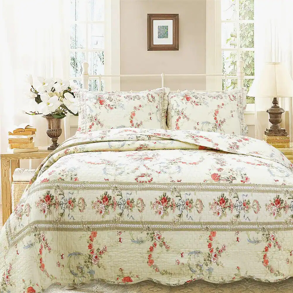 Victorian White Quilts Amazon.com: Tache Gray White Ogee Damask Quilt