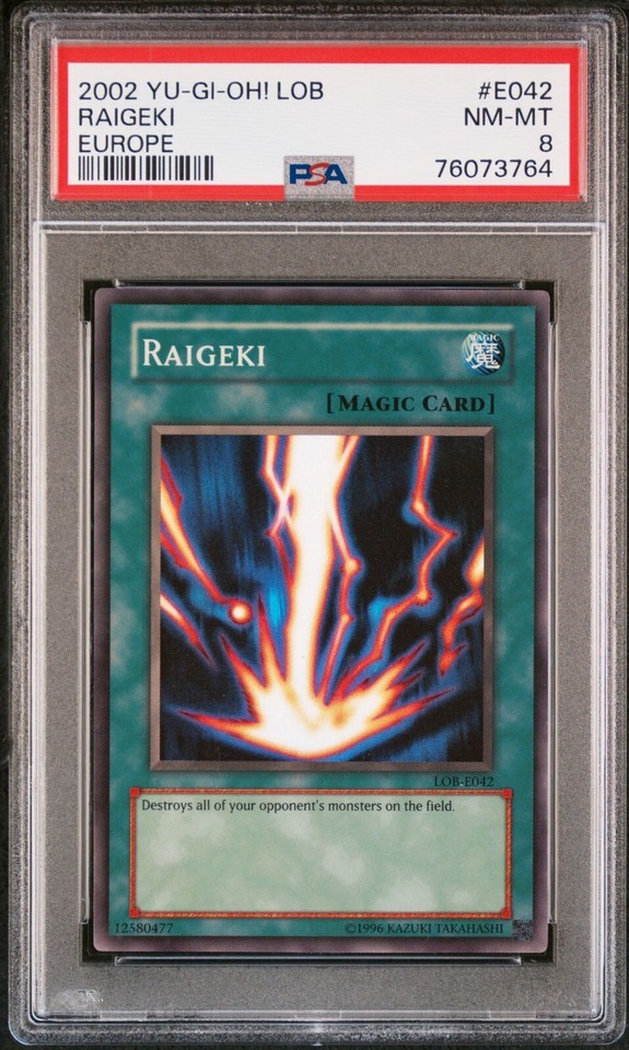 Yugioh Raigeki - LOB-E042 - Super Rare - PSA 8 - 2002 - Legend of Blue ...