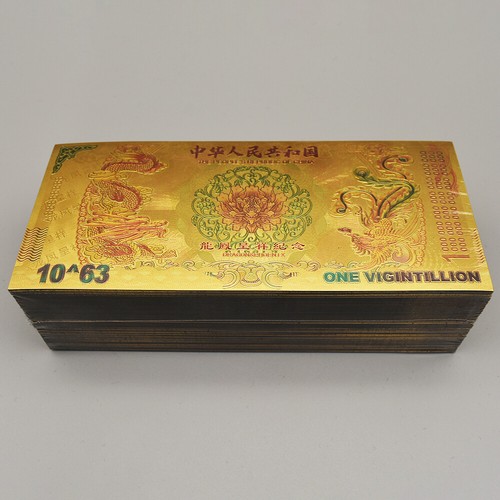 100pcs Chinese Dragon Gold Polymer Banknotes One Vigintillion Dollars ...