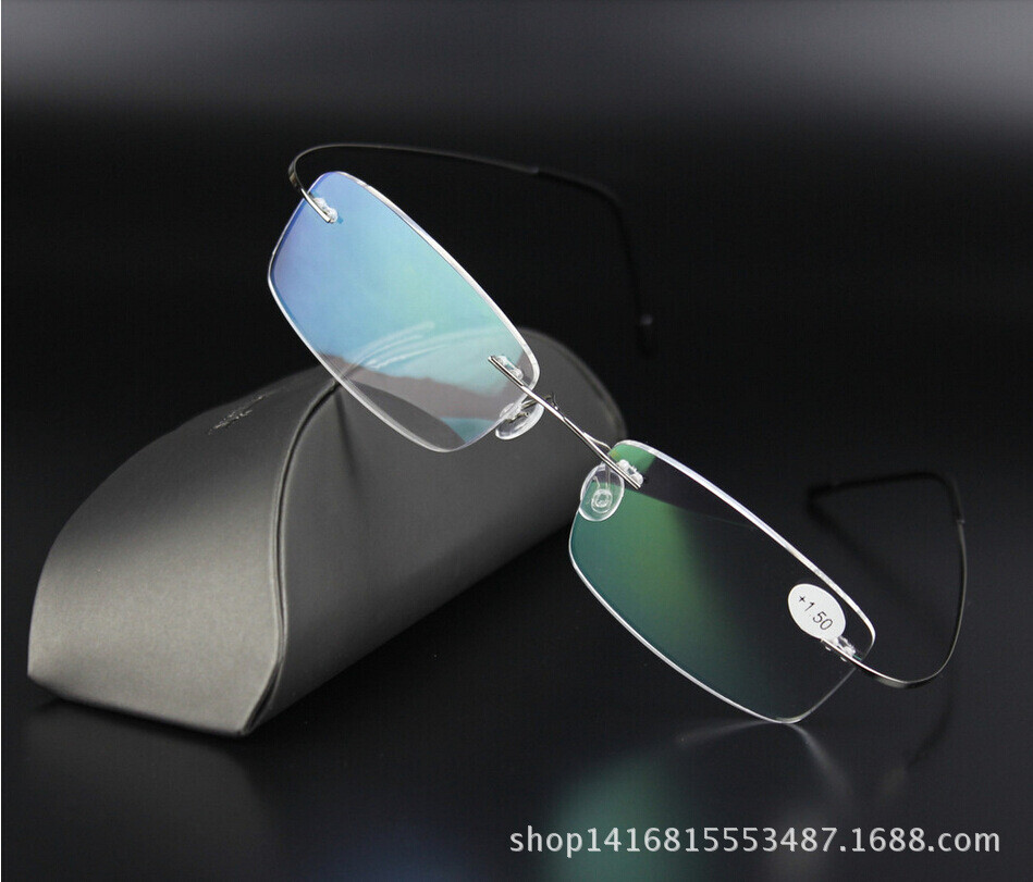 Ultralight Titanium Alloy Rimless Reading Glasses Flexible Magnifier+1. ...
