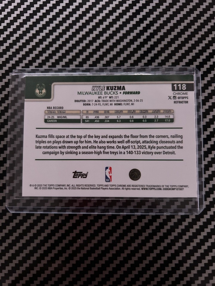 2025-26 Topps Chrome #118 Kyle Kuzma silver Refractors | eBay