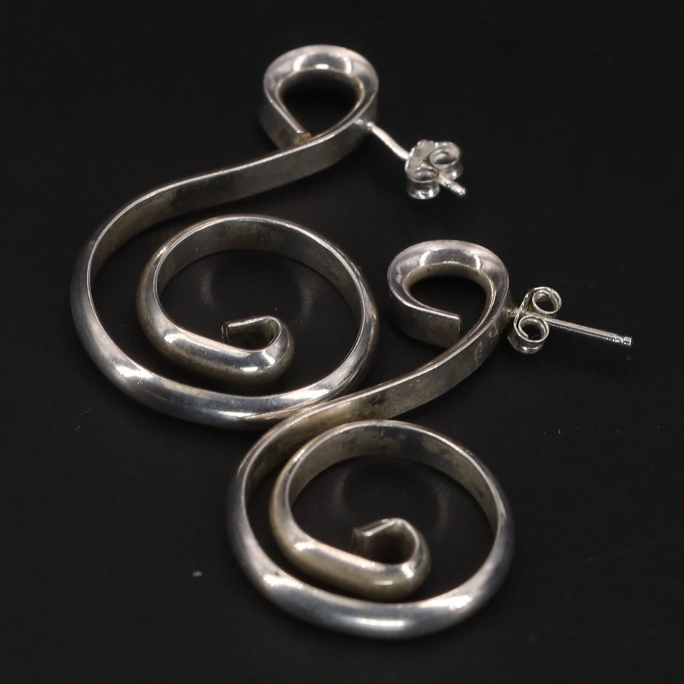 Sterling Silver - MODERN Spiral Scroll Drop Post Earrings - 9.5g | eBay