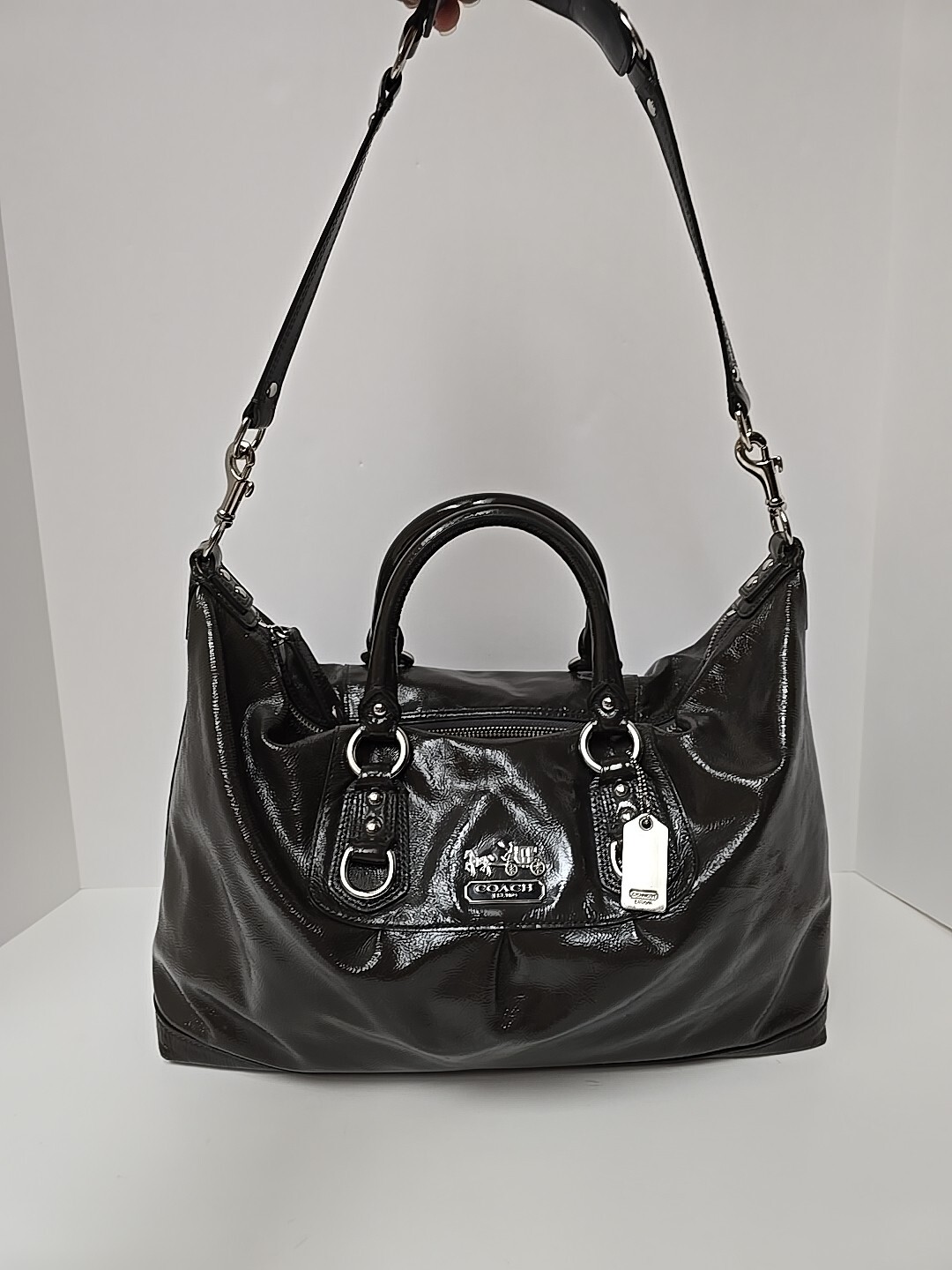 Coach Large Madison Sabrina Gray Patent Leather Satchel Bag Handbag ...