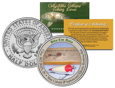 BITE-EM BATE *Collectible Antique Fishing Lures Series* JFK Half Dollar ...