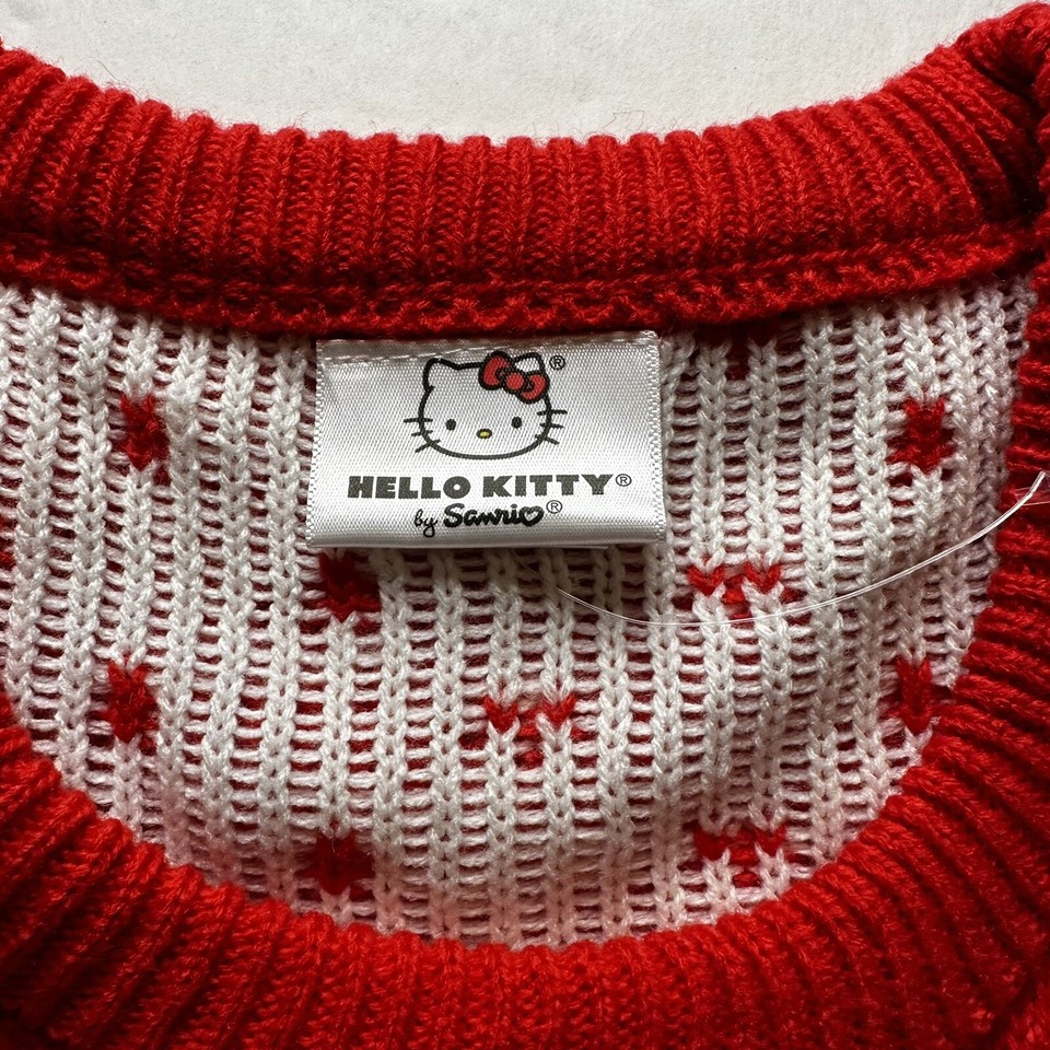 Hello Kitty Christmas Sweater Size Large Red White Sanrio Official | eBay